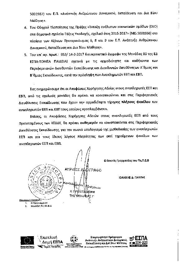 Αδειες αναπληρωτών ΕΕΠ ΕΒΠ από ΕΣΠΑ